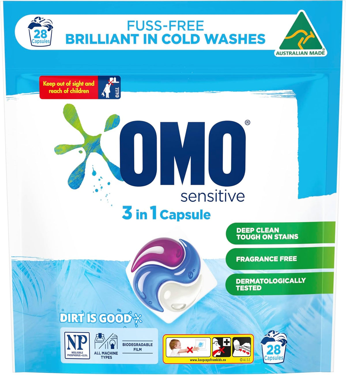 OMO Sensitive Laundry Capsules 3-In-1 28 pk